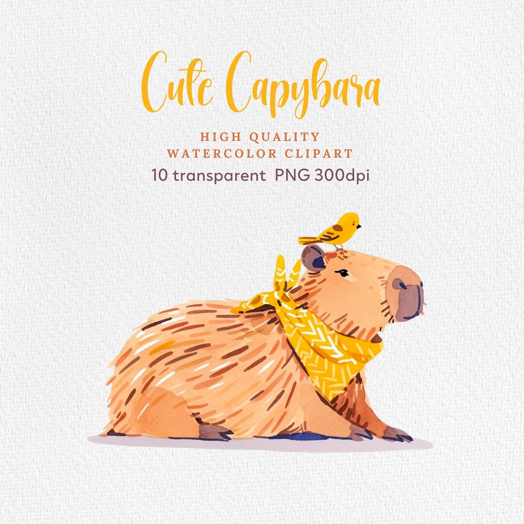Watercolor Capybara Clipart, Cute Capybara PNG, Instant Download, Cute ...