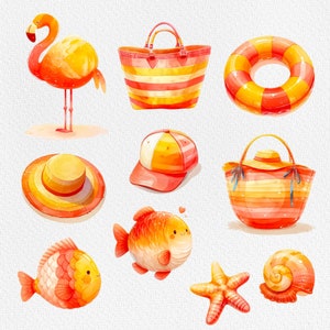 Summer Clipart PNG - Cute Pool Party Clipart Bundle - Watercolour Beach ...