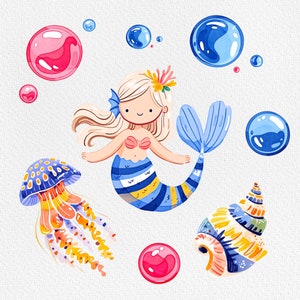 Watercolor Mermaid Clipart, Cute Mermaids, Mermaid Fashion, Printable ...