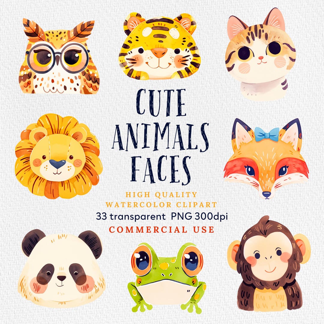 Animal Faces Clipart, Safari Animals, Cute Animal Faces, Cats, Dogs ...