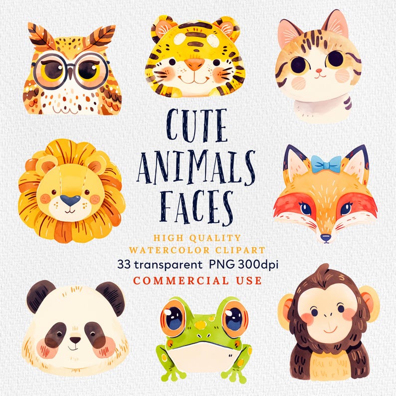Animal Faces Clipart, Safari Animals, Cute Animal Faces, Cats, Dogs ...