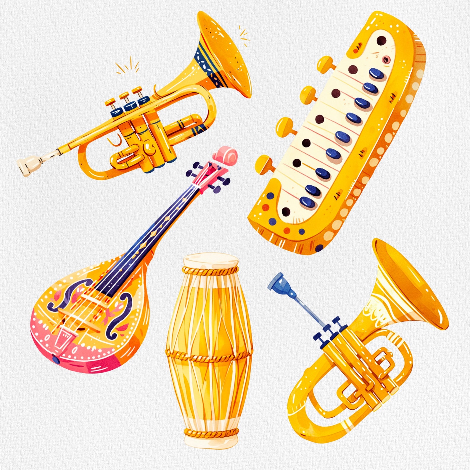 Watercolor Musical Instruments Clipart, Musical Instruments Clipart Set ...