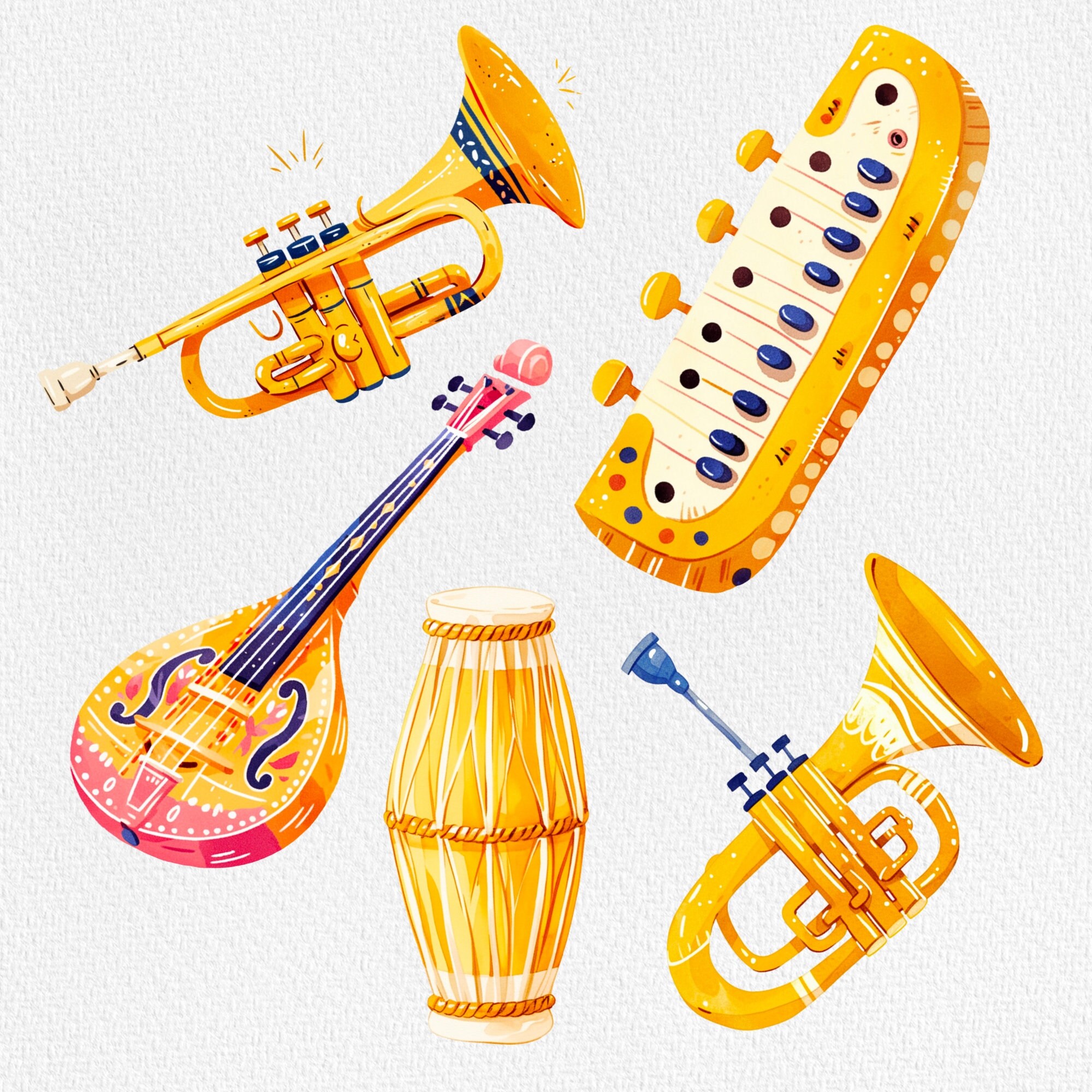 Watercolor Musical Instruments Clipart: Orchestra PNG Bundle ...