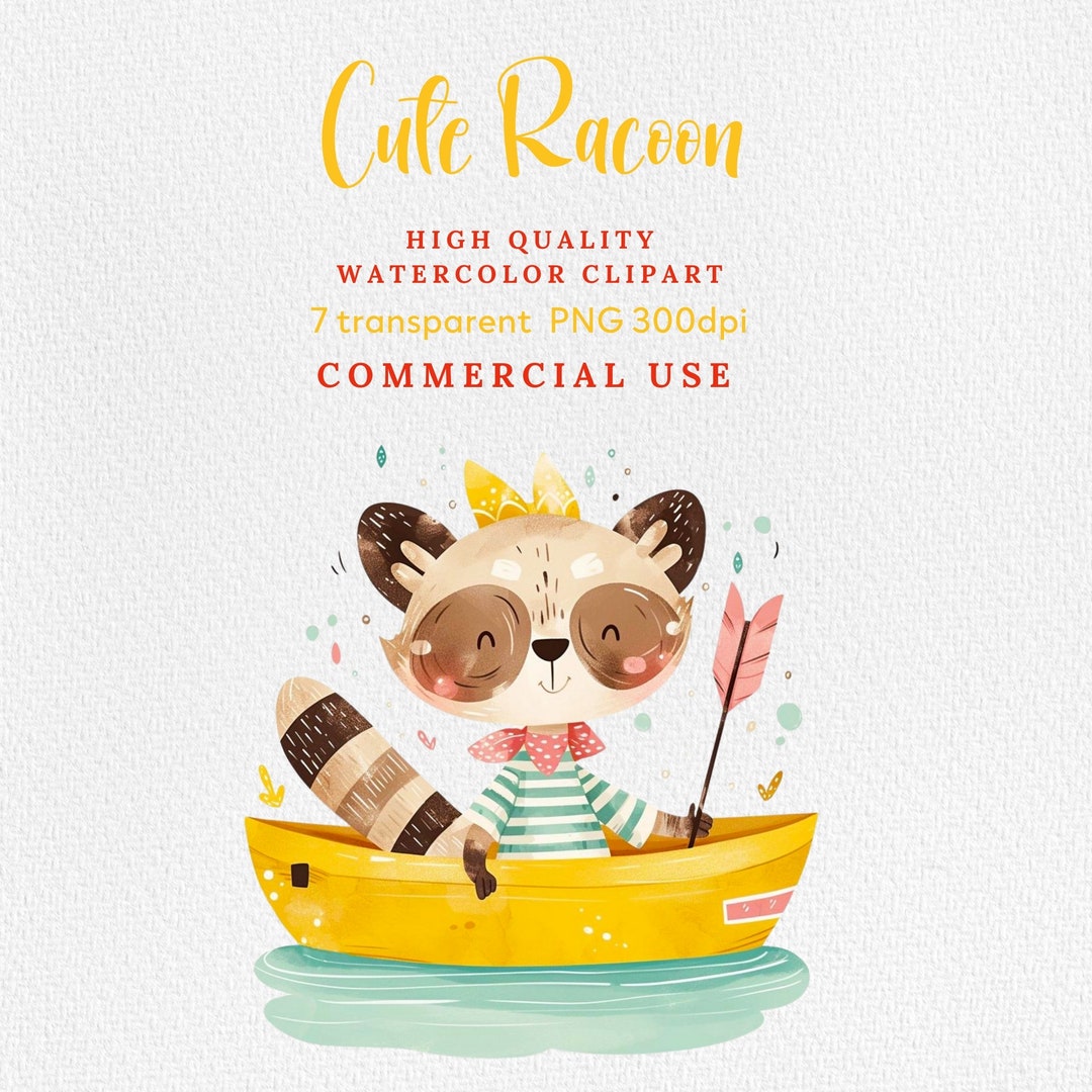Watercolor Raccoon Clipart Set - Cute Raccoon PNG - Nursery Clipart ...