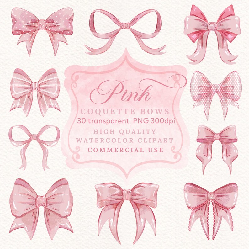 Pink Watercolor Ribbon Bow Clipart, Girl Coquette, Watercolor Pink Bow ...