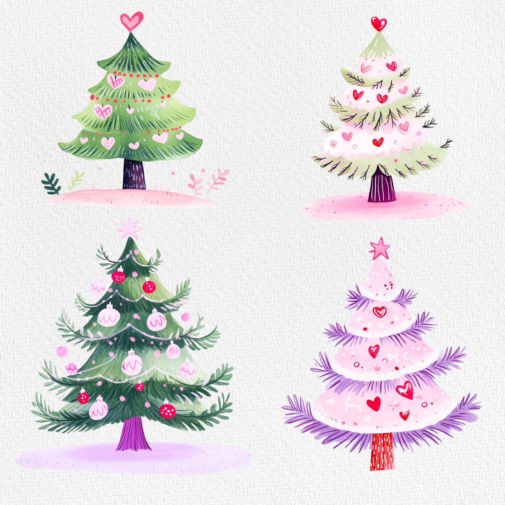 Watercolor Christmas Trees Clipart: PNG Graphics (commercial Use) - Etsy
