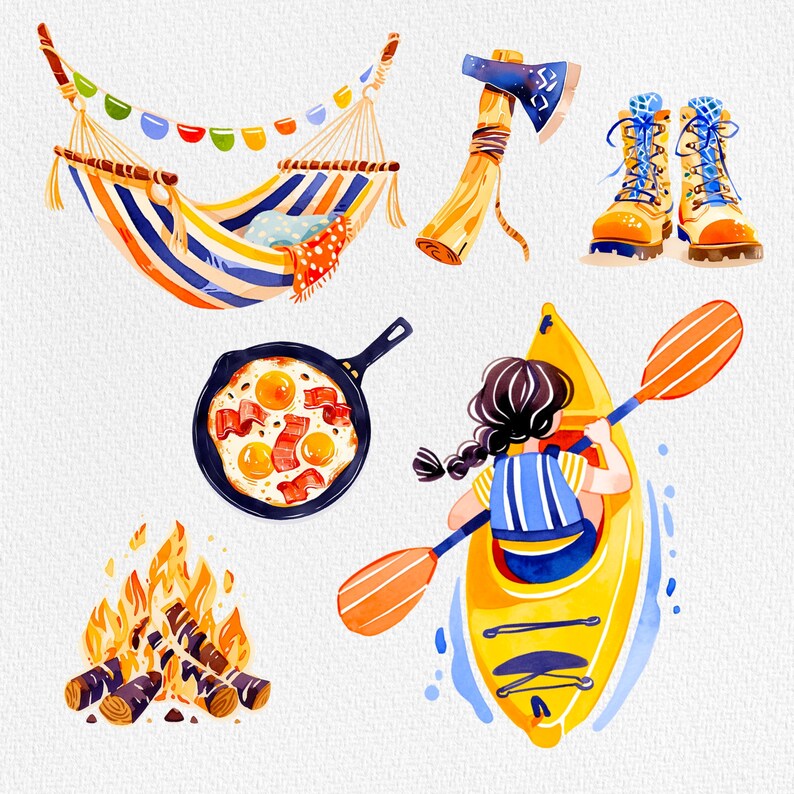 Watercolor Camping Clipart Bundle, Forest Adventure Clipart, Campsite ...