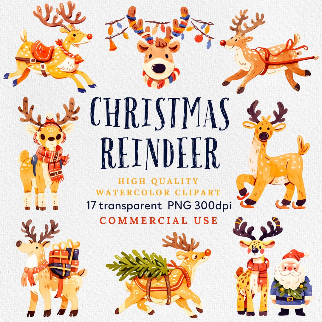 Christmas Reindeer, Cute Baby Christmas Reindeer Clipart PNG, Instant ...
