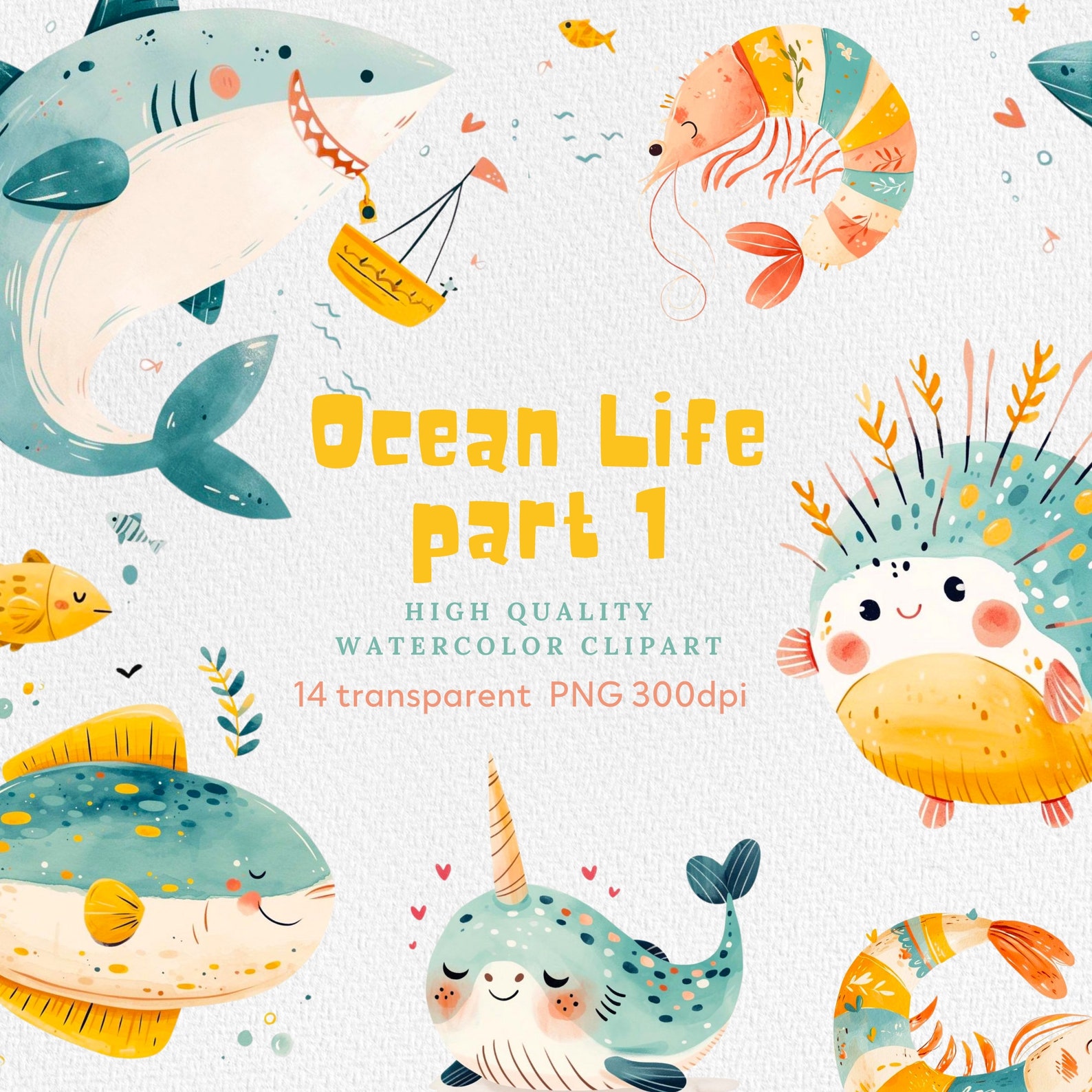 Colorful Fish Clipart, Cute Fish Clipart, Ocean Life Clipart, Sea ...