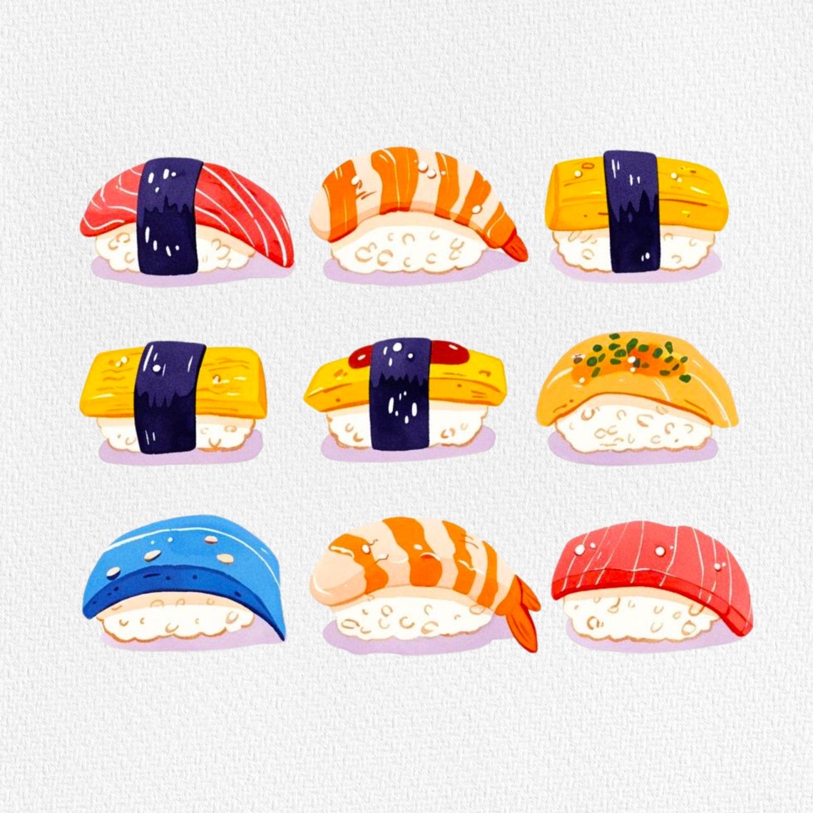 Watercolor Sushi Clipart, Asian Clipart, Fish Clipart, Japanese Clipart ...