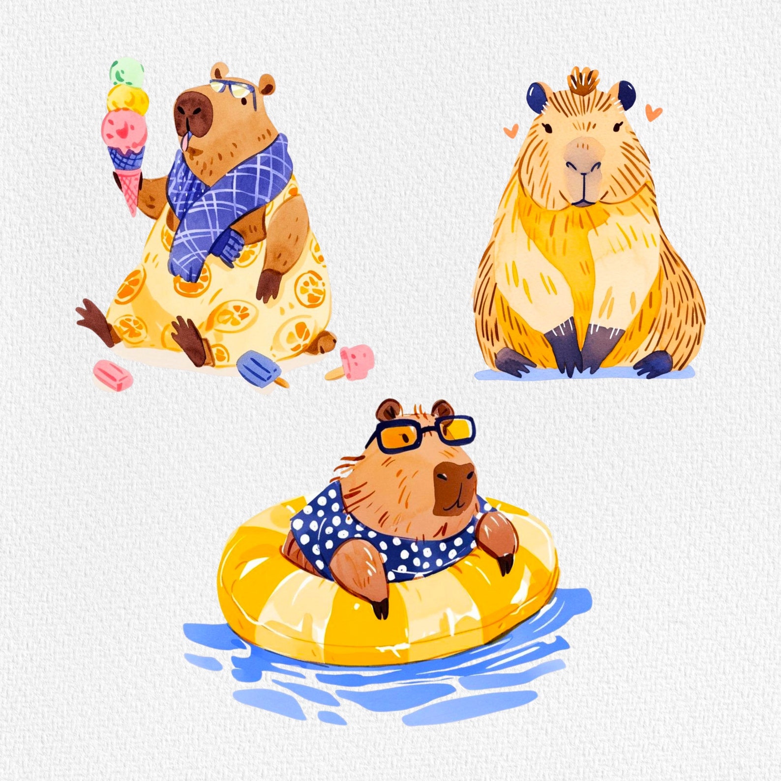 Watercolor Capybara Clipart, Cute Capybara PNG, Instant Download, Cute ...