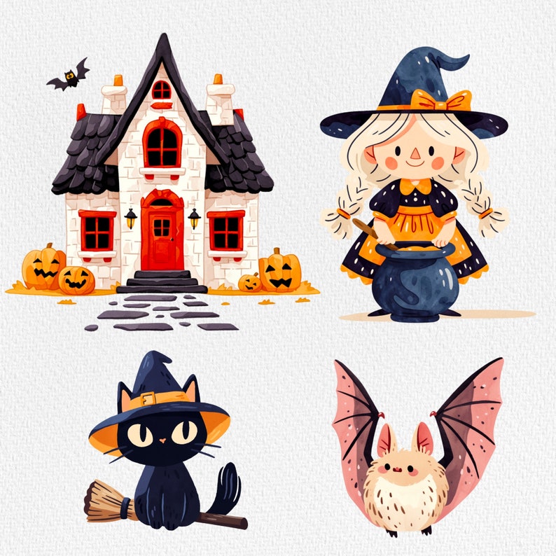 Watercolor Witches Clipart, Cute Witches Clipart, Halloween Witches PNG ...
