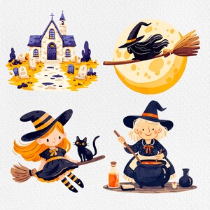 Watercolor Witches Clipart, Cute Witches Clipart, Halloween Witches PNG ...