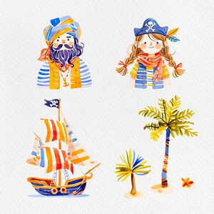 Watercolor Pirates Clipart, Pirate Ship, Treasure Chest, Pirate Party ...