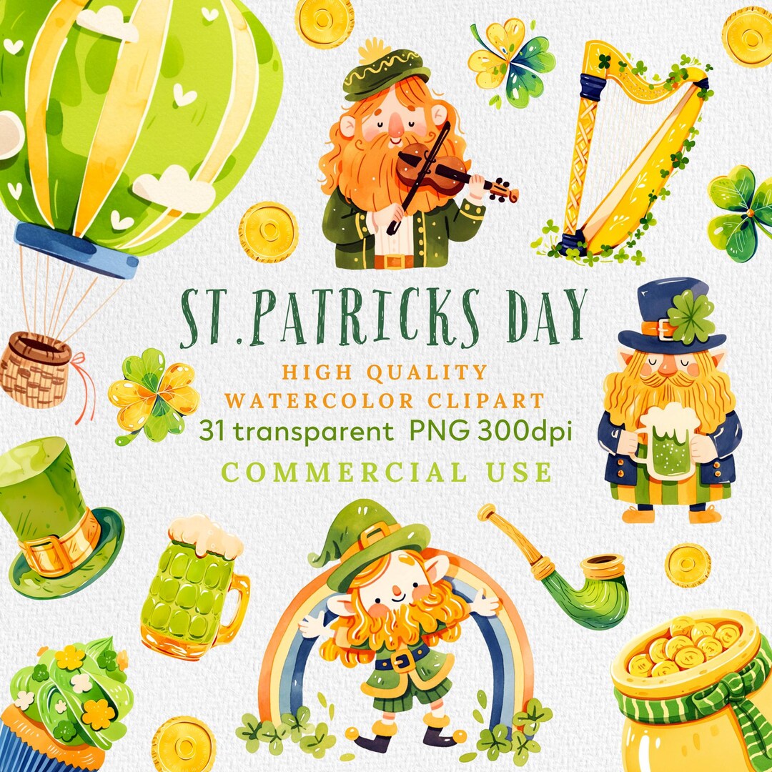 Watercolor St Patricks Day Clipart - Cute Shamrock Download - Cute ...