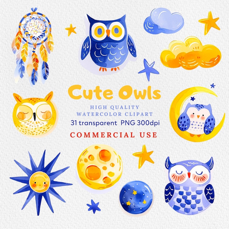 Cute Owls Clipart - Etsy