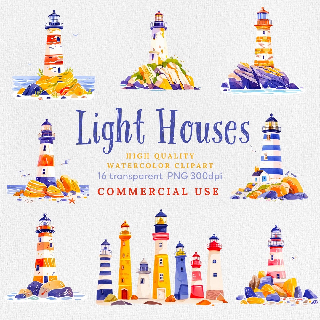 Watercolor Lighthouses Clipart PNG, Nautical Clipart, Landscape Clipart ...