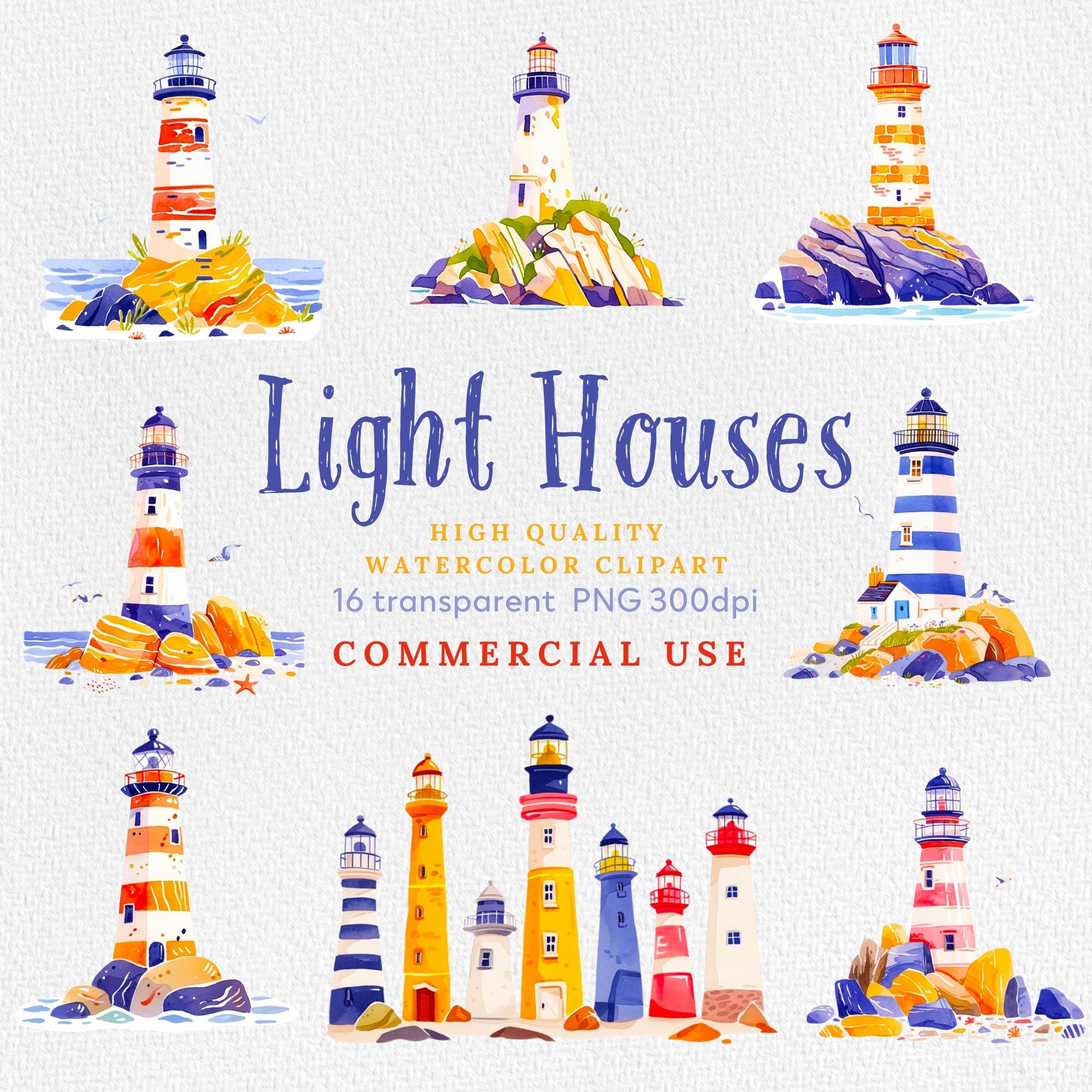 Watercolor Lighthouses Clipart PNG, Nautical Clipart, Landscape Clipart ...