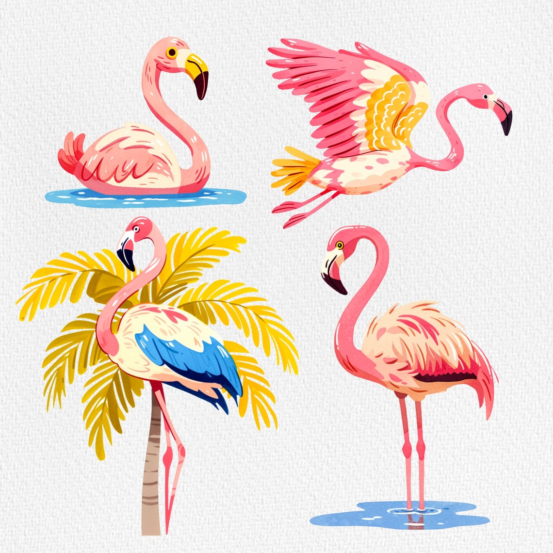Flamingo Clipart, Watercolor Cute Flamingo Clipart, Beach Flamingo ...