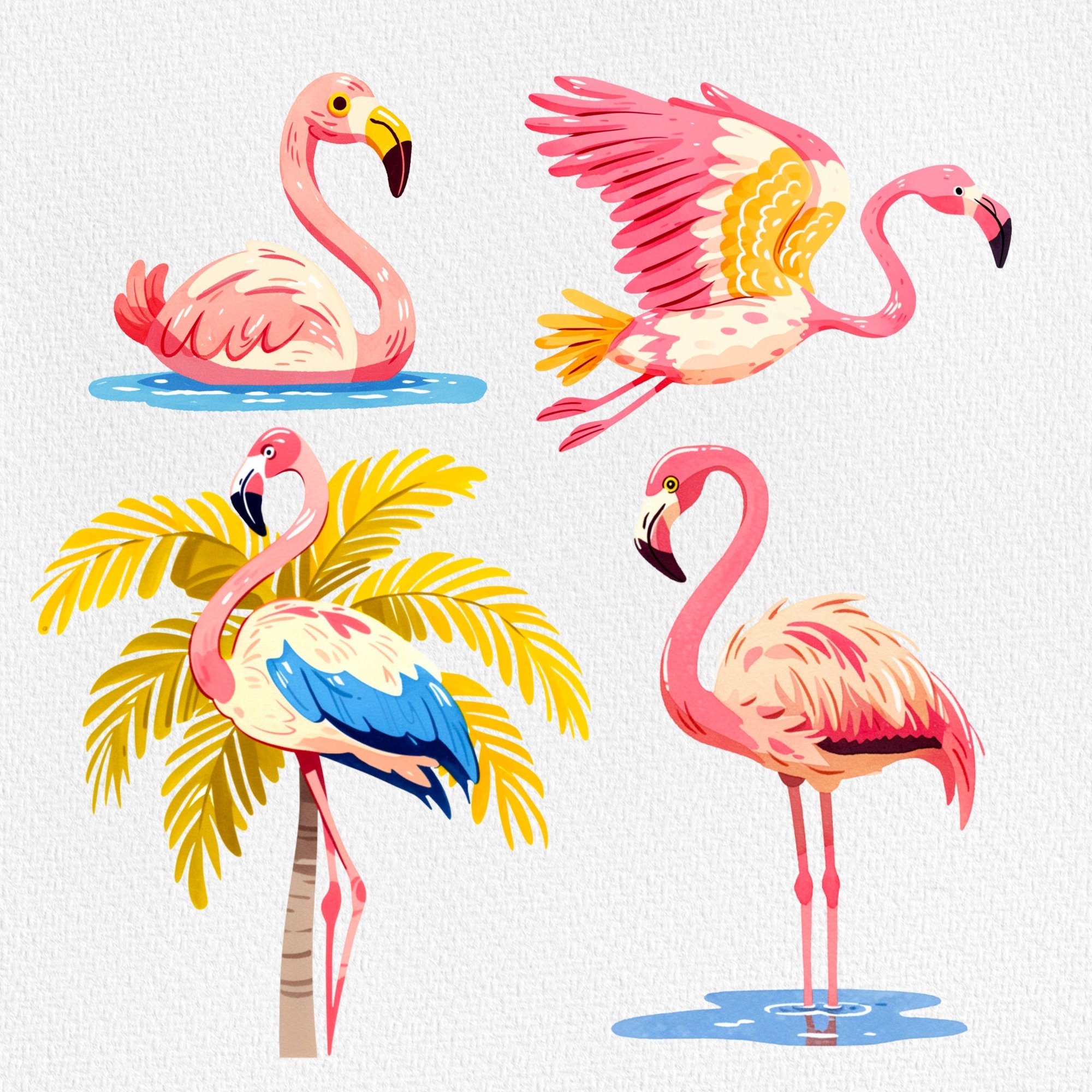 Flamingo Clipart, Watercolor Cute Flamingo Clipart, Beach Flamingo ...