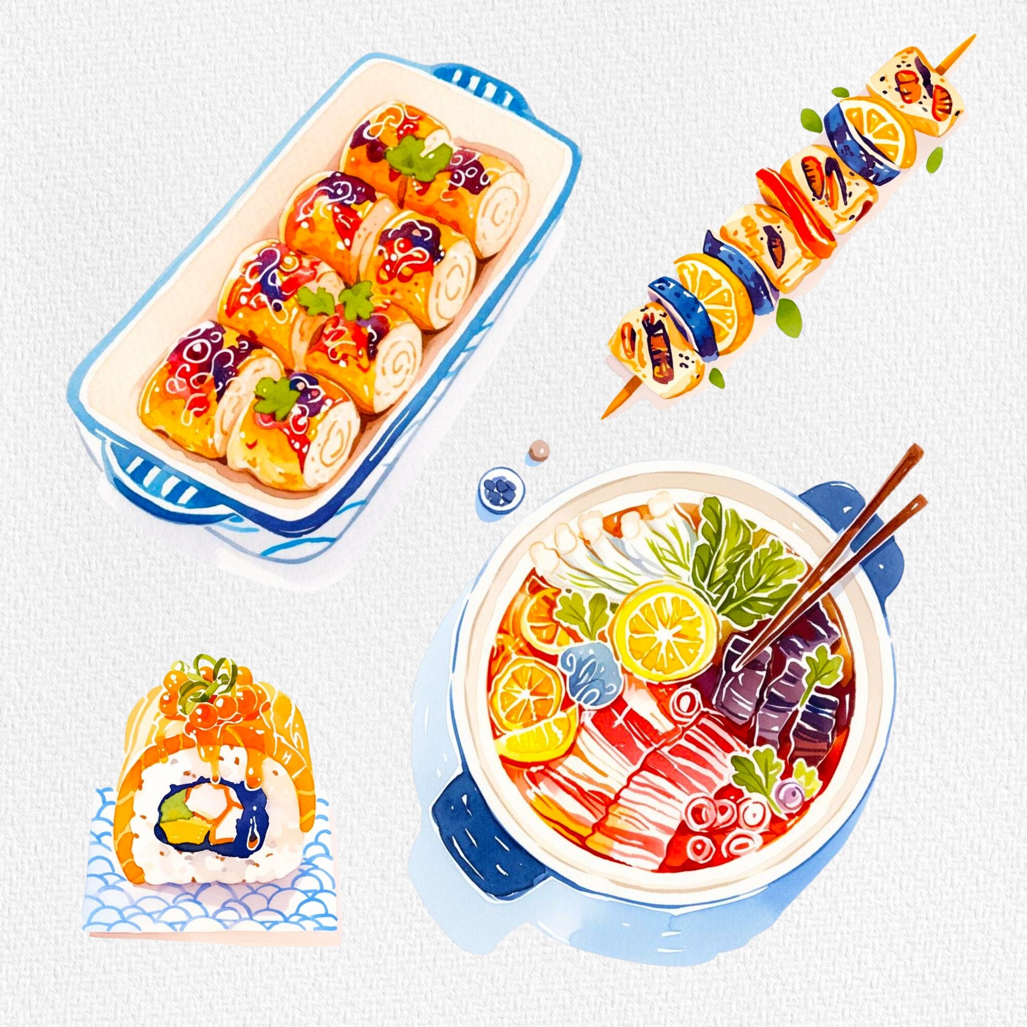 Watercolor Sushi Clipart, Asian Clipart, Fish Clipart, Japanese Clipart ...