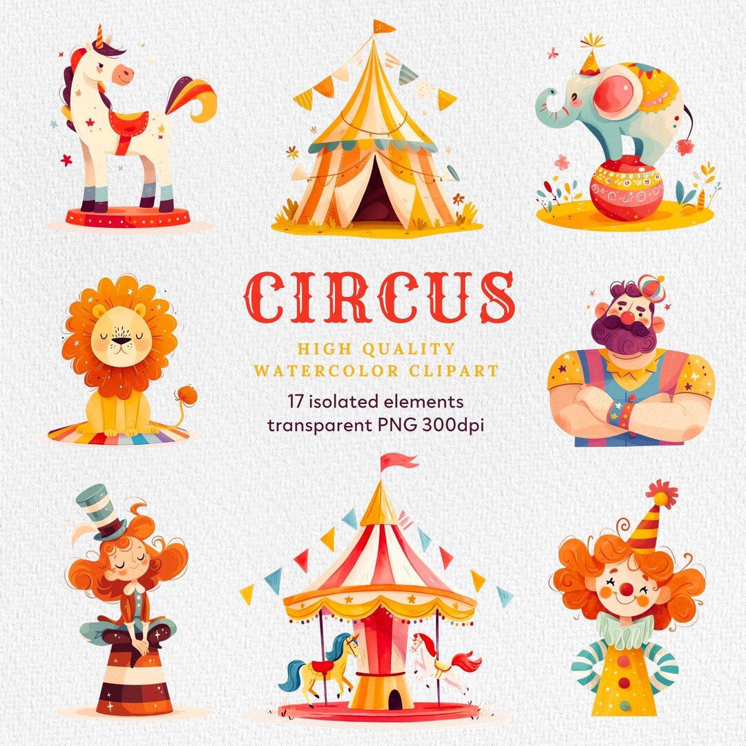 Watercolor Circus Clipart, Circus Printable , Circus PNG, Carnival Clip ...