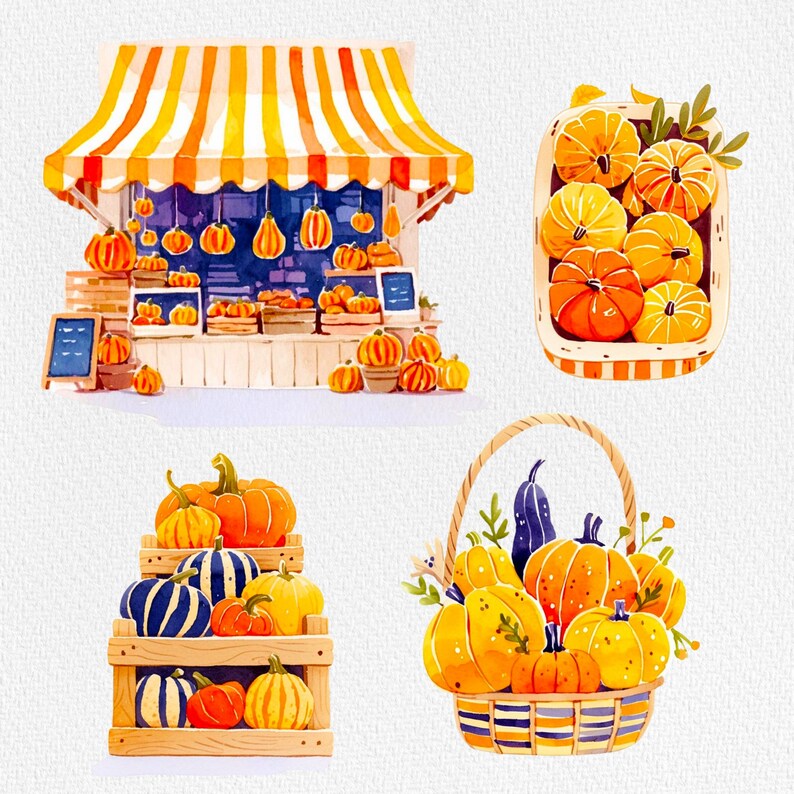 Watercolor Pumpkin Clipart: Autumn Harvest PNG (digital Download) - Etsy