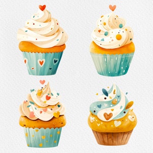 Watercolor Cupcakes Clipart: Boho Dessert PNG Bundle (digital Download ...