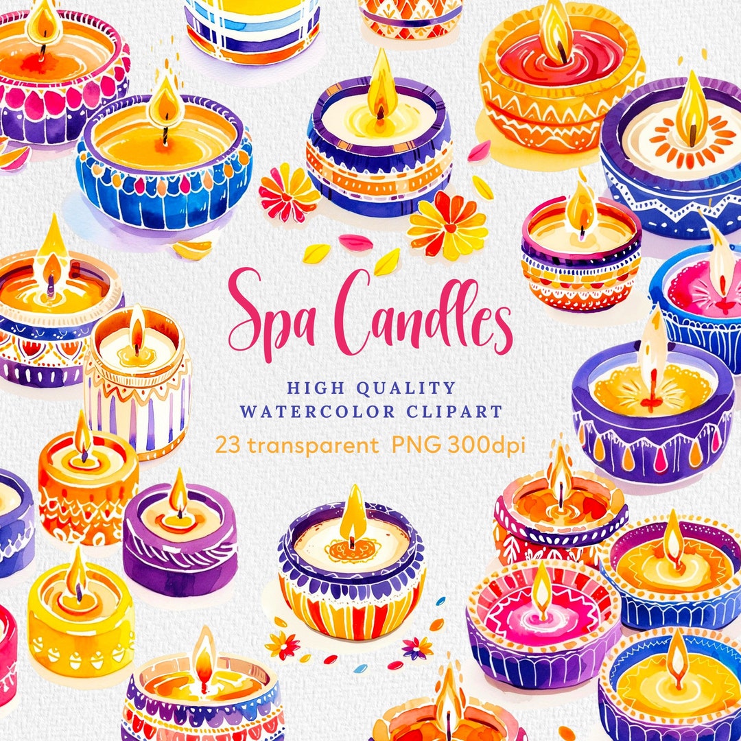 Watercolor Candles Clipart, Vintage Candles Clipart, Spa Candles ...