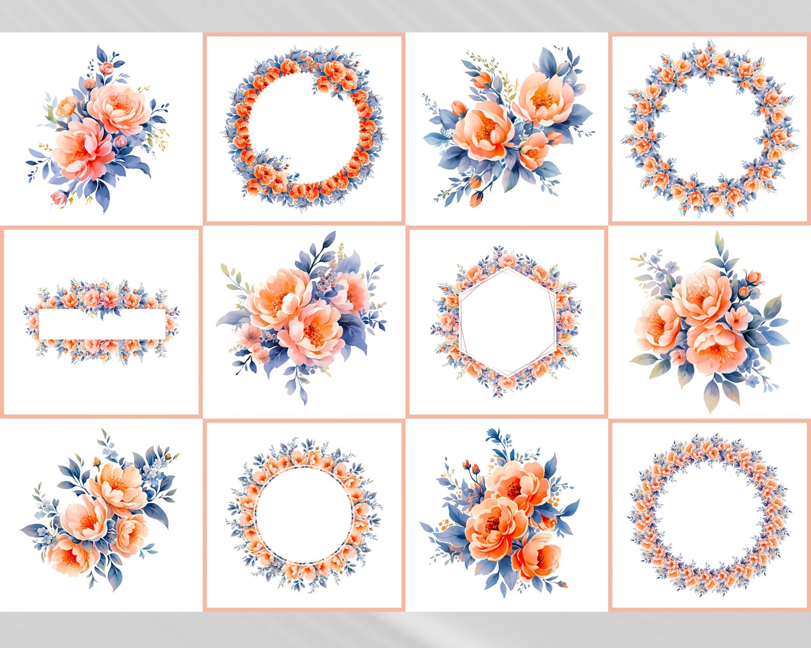 Watercolor Coral Flowers Clipart, Peach Flowers ,orange Bridal Wedding ...