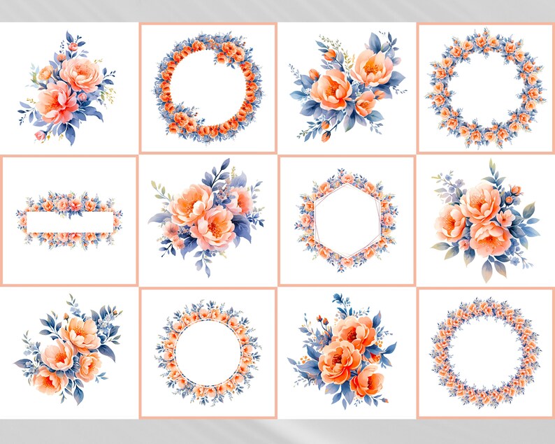 Watercolor Coral Flowers Clipart, Peach Flowers ,orange Bridal Wedding ...