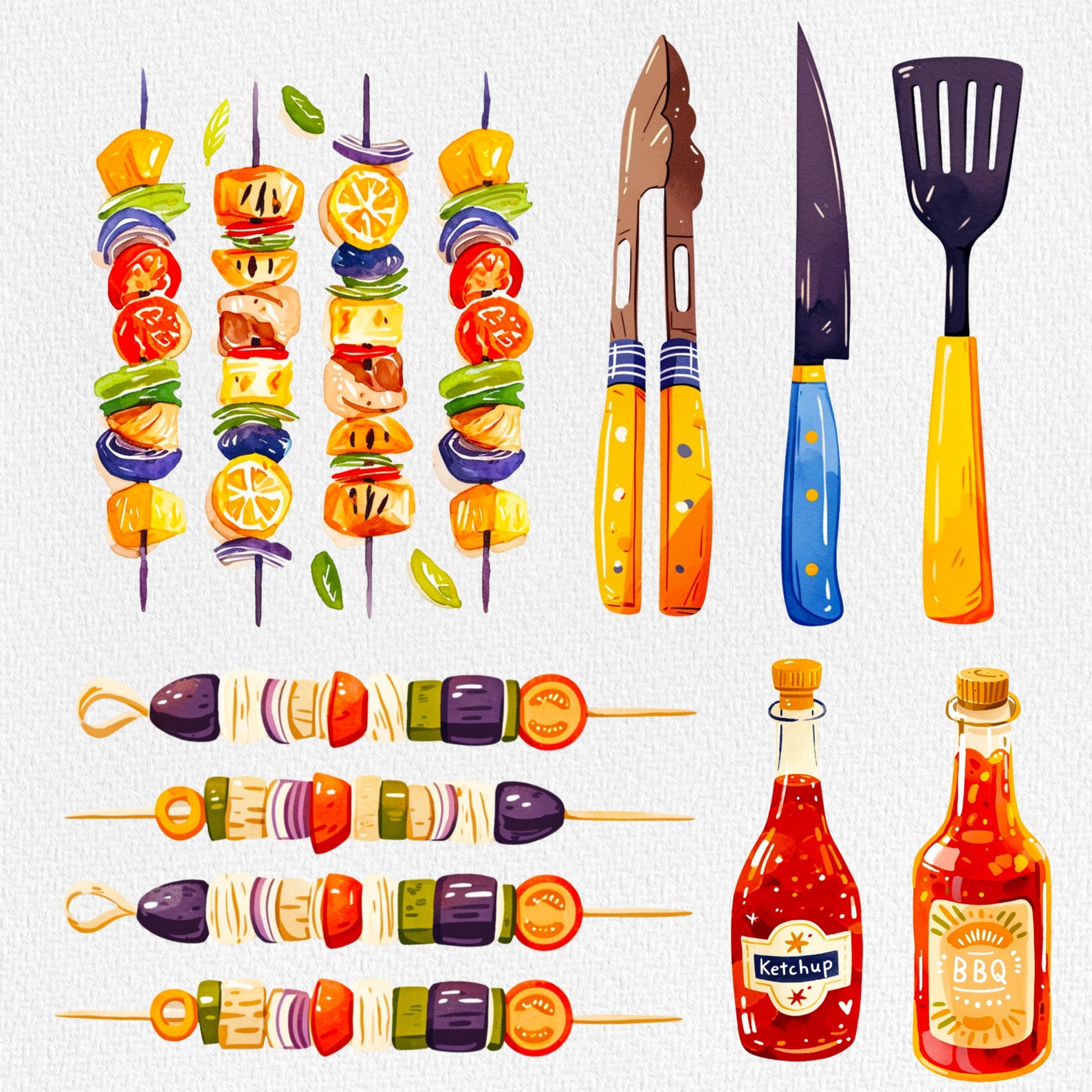 Barbecue Clip Art, Watercolor Grill Party Clipart Bundle, Summer ...