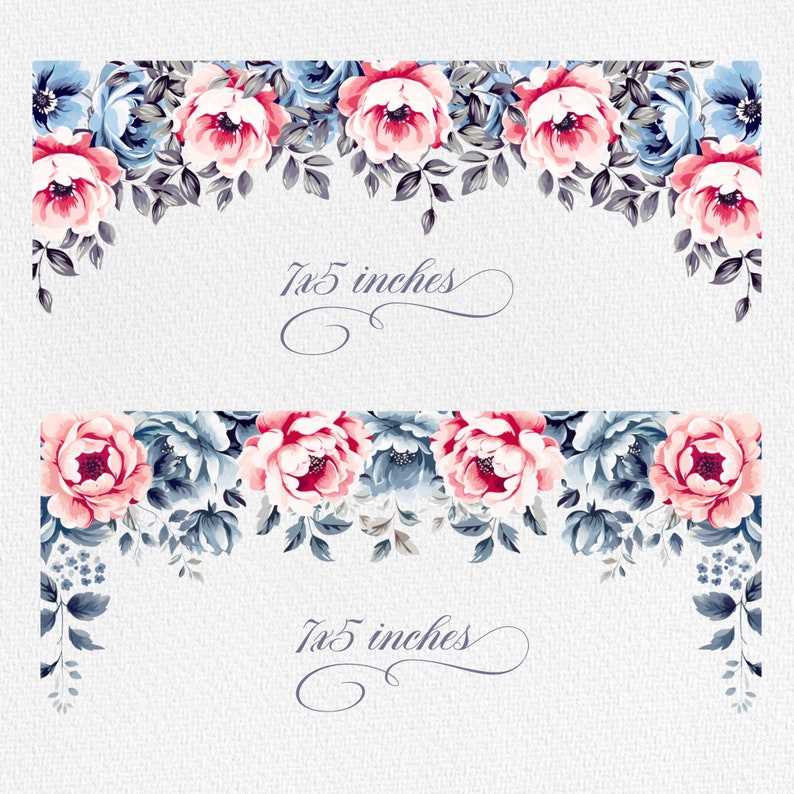 Watercolor Floral Clipart: Blue & Pink Flowers, Bouquets, Frames (PNG ...