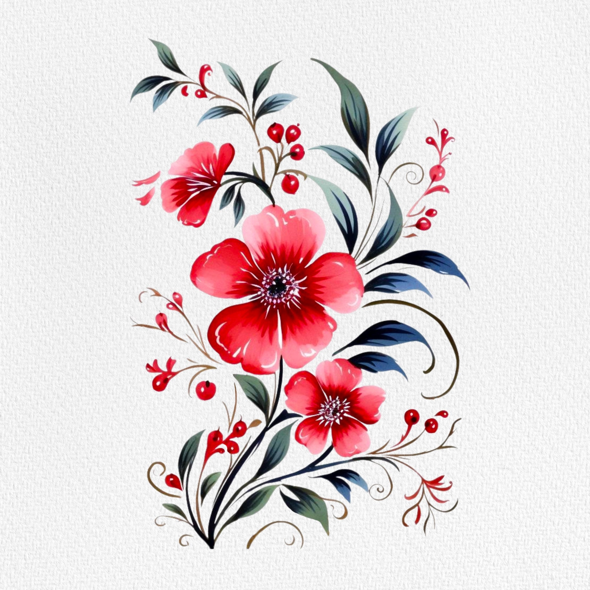 Watercolor Red Flowers PNG: Floral Clipart, Bouquets & Frames (digital ...