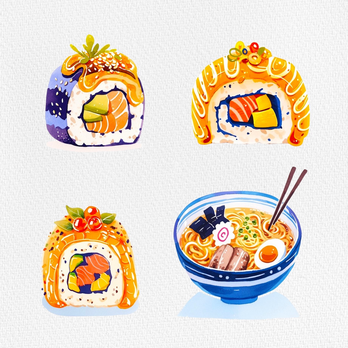 Watercolor Sushi Clipart, Asian Clipart, Fish Clipart, Japanese Clipart ...