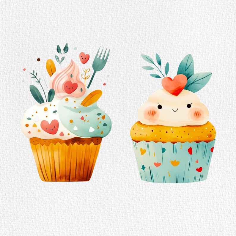 Cupcakes Bundle, Cupcake PNG, Watercolor Cupcakes Clipart, Dessert ...