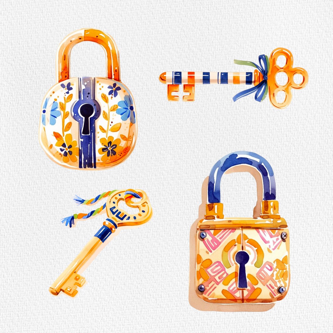 Watercolor Vintage Keys Clipart, Vintage Keys PNG, Watercolor Key, Hand ...