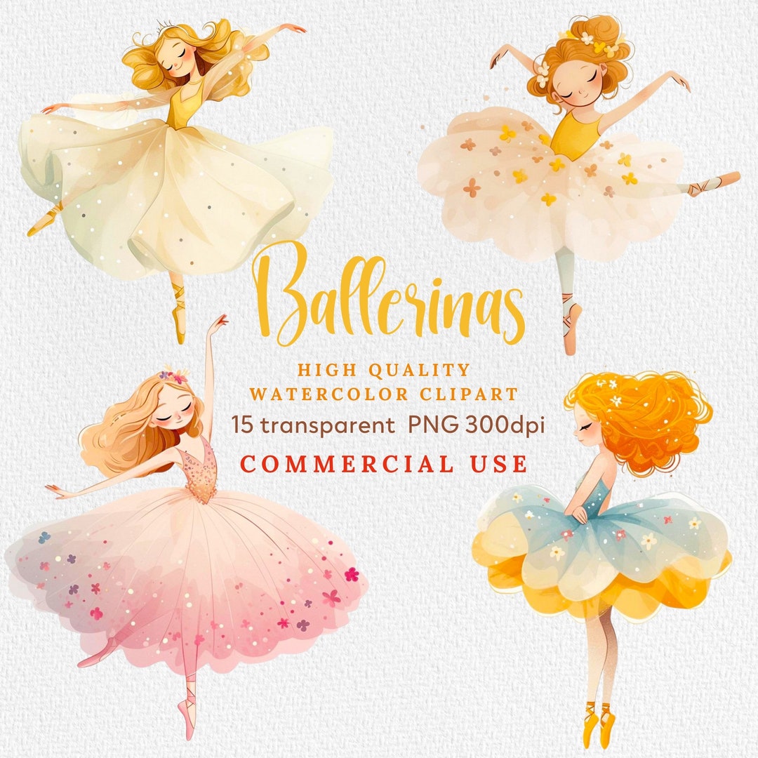 Watercolor Ballerinas Clipart, Ballet Clipart, Unlimited Commercial Use ...