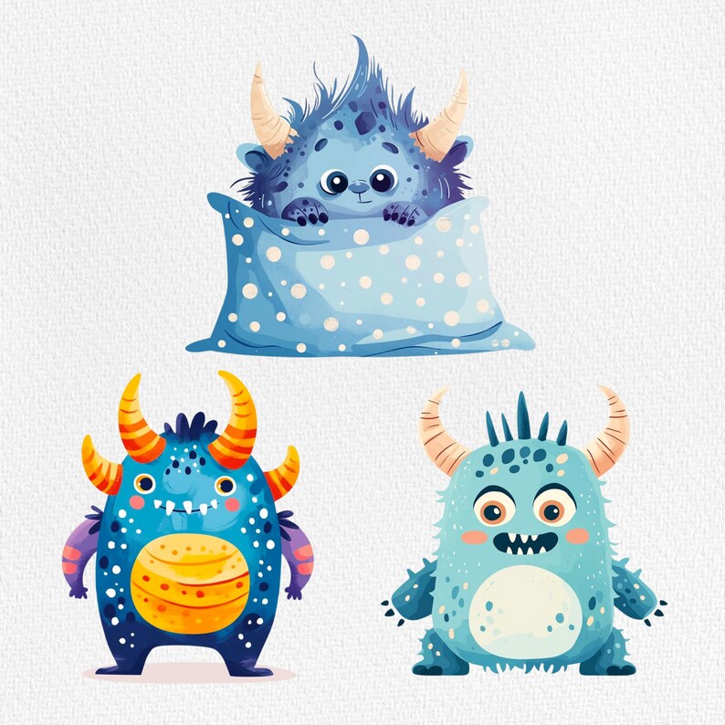 Watercolor Monsters Clipart, Instant Download, Critters, Monster ...