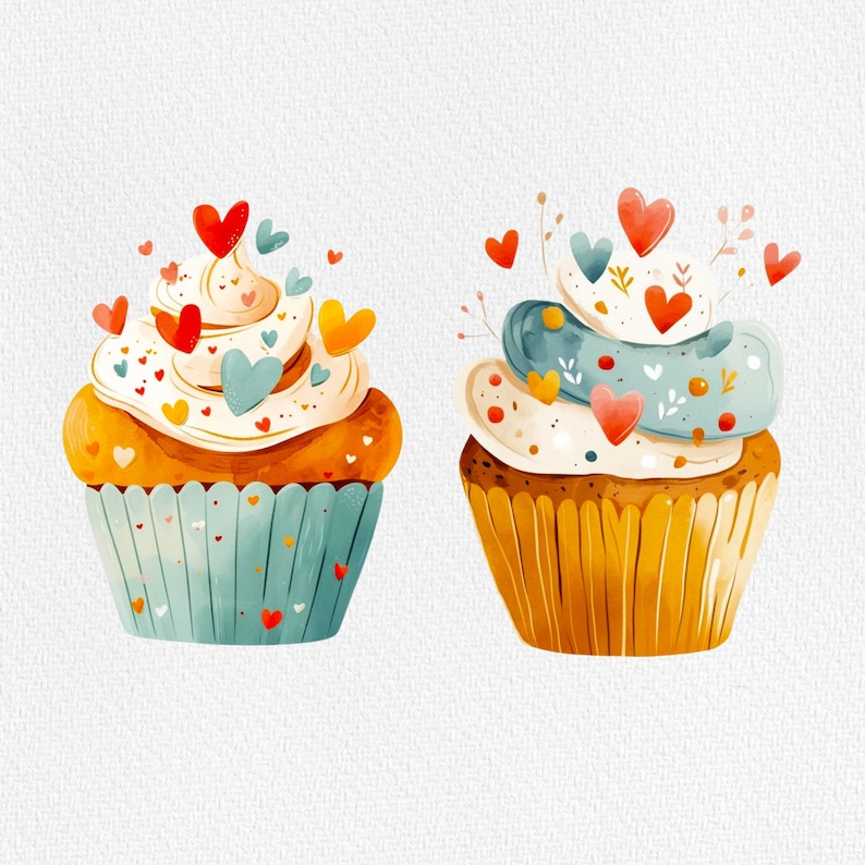 Watercolor Cupcakes Clipart: Boho Dessert PNG Bundle (digital Download ...