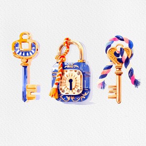 Watercolor Vintage Keys Clipart, Vintage Keys PNG, Watercolor Key, Hand ...