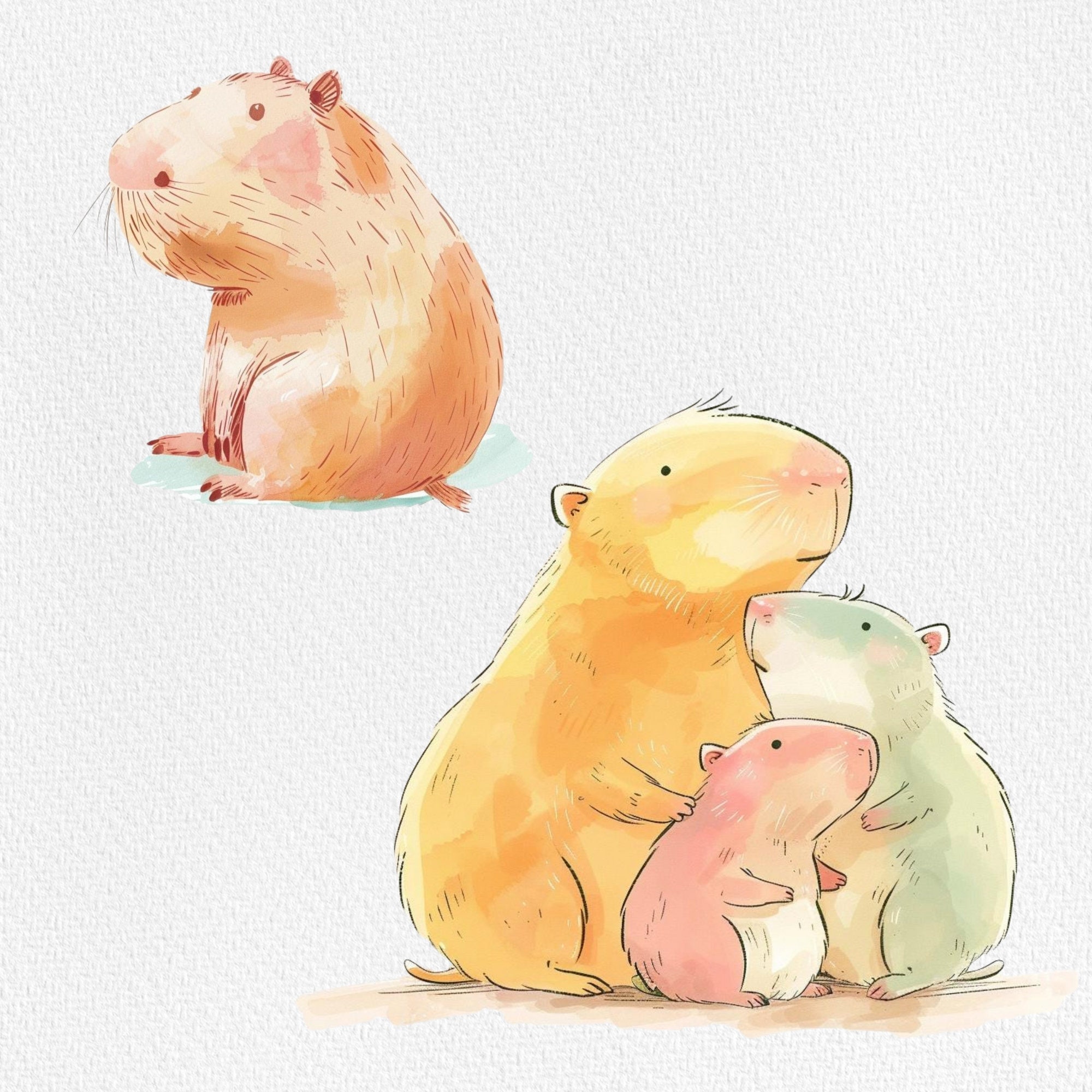 Watercolor Capybara Clipart, Cute Capybara PNG, Instant Download, Cute ...