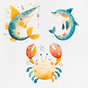 Colorful Sea Animals Clipart, Ocean Life Clipart, Digital Fish ...