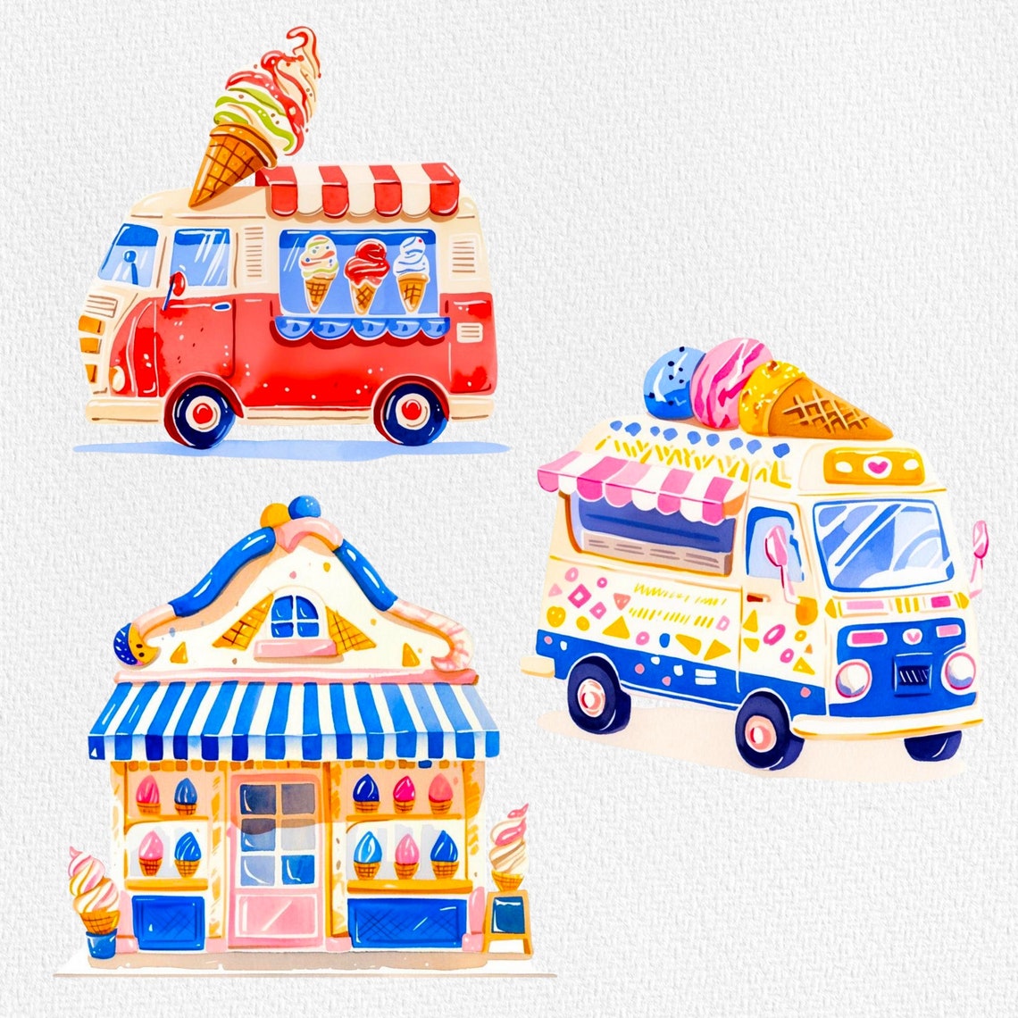 Watercolor Ice Cream Clipart Collection, Instant Download Sweet Treat ...