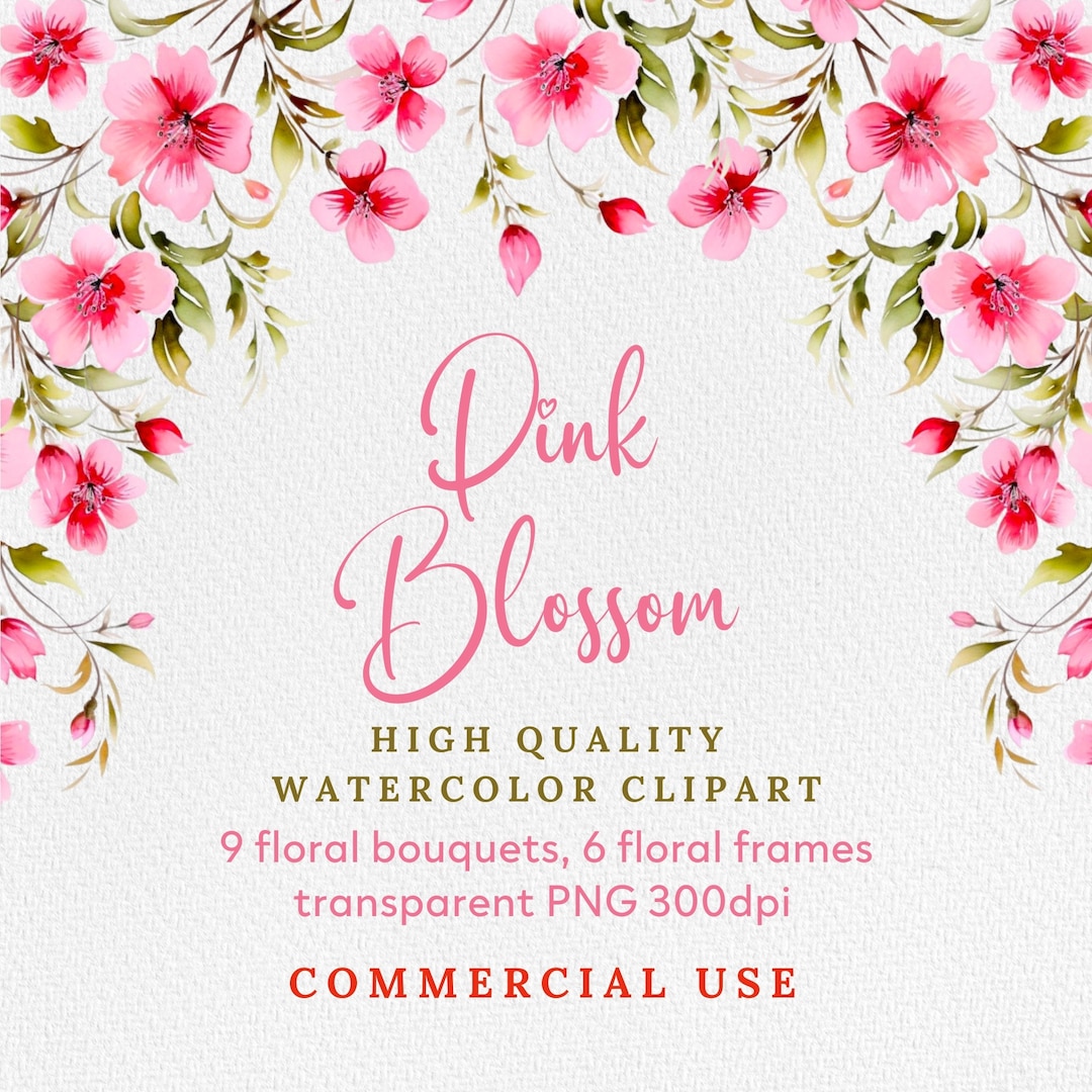 Watercolor Cherry Blossom Clipart: Pink Floral Bouquets (PNG) - Etsy