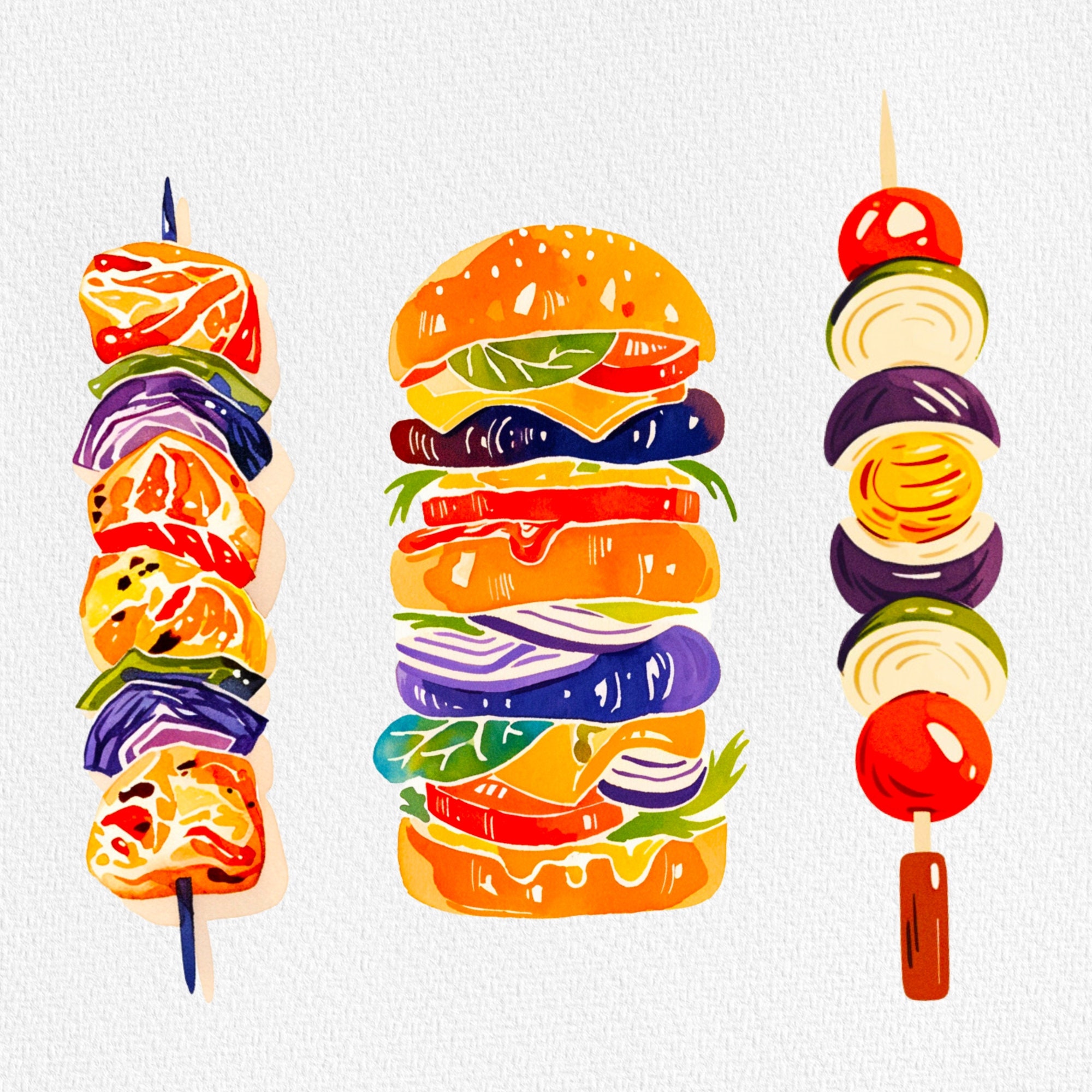 Barbecue Clip Art, Watercolor Grill Party Clipart Bundle, Summer ...