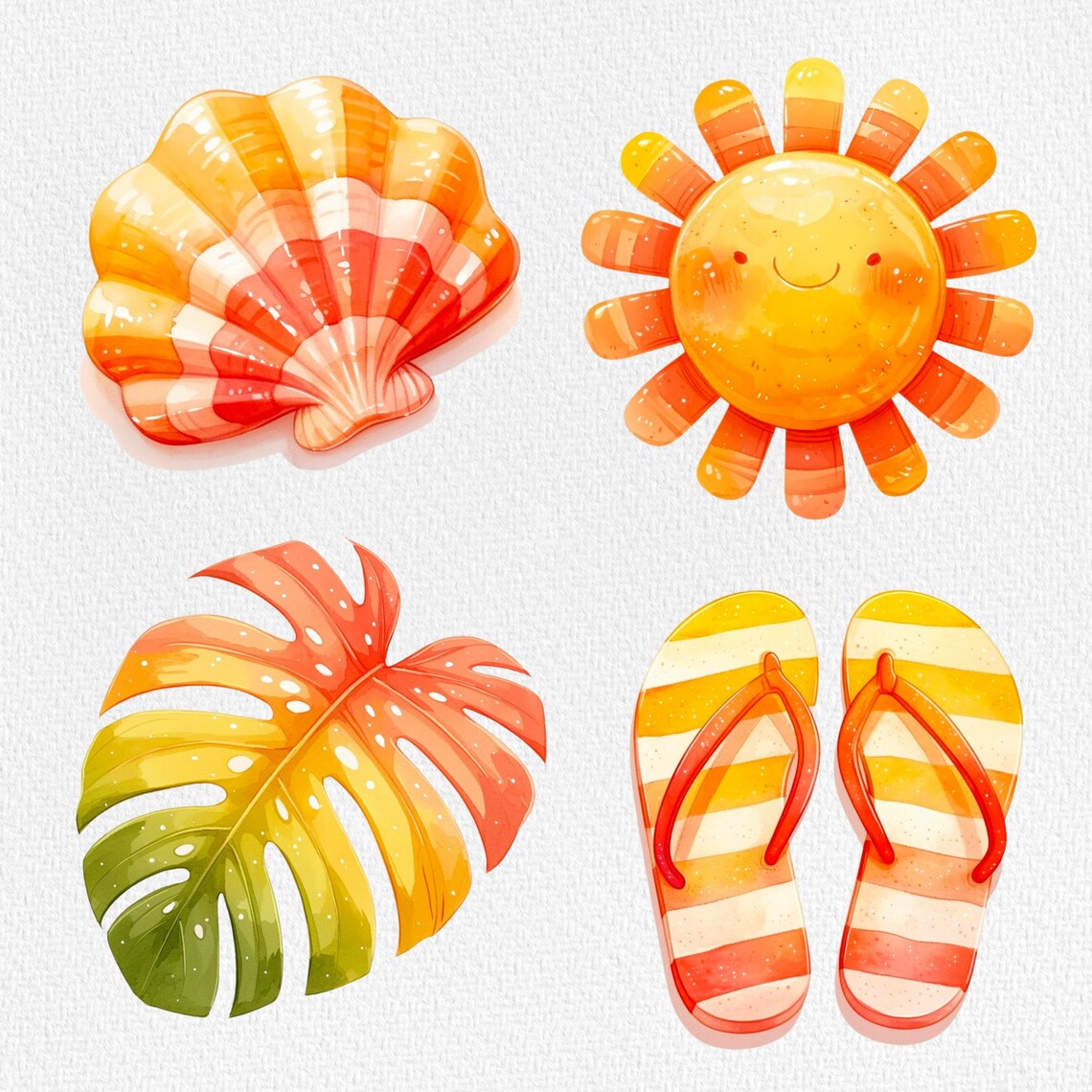Watercolor Summer Clipart Bundle: Beach Vacation PNG (commercial Use ...