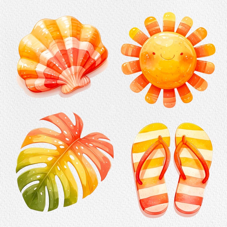 Summer Clipart PNG - Cute Pool Party Clipart Bundle - Watercolour Beach ...