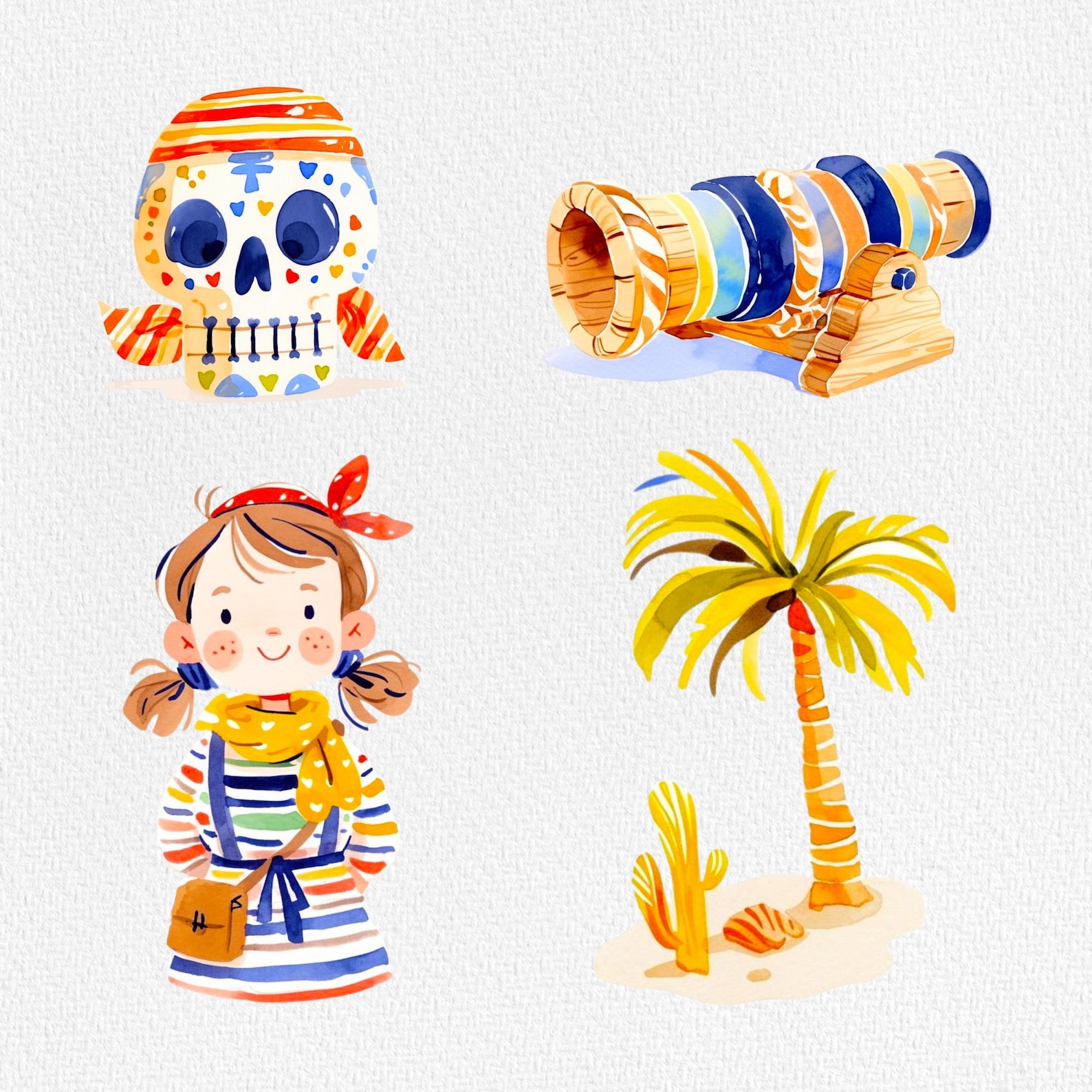 Watercolor Pirates Clipart, Pirate Ship, Treasure Chest, Pirate Party ...