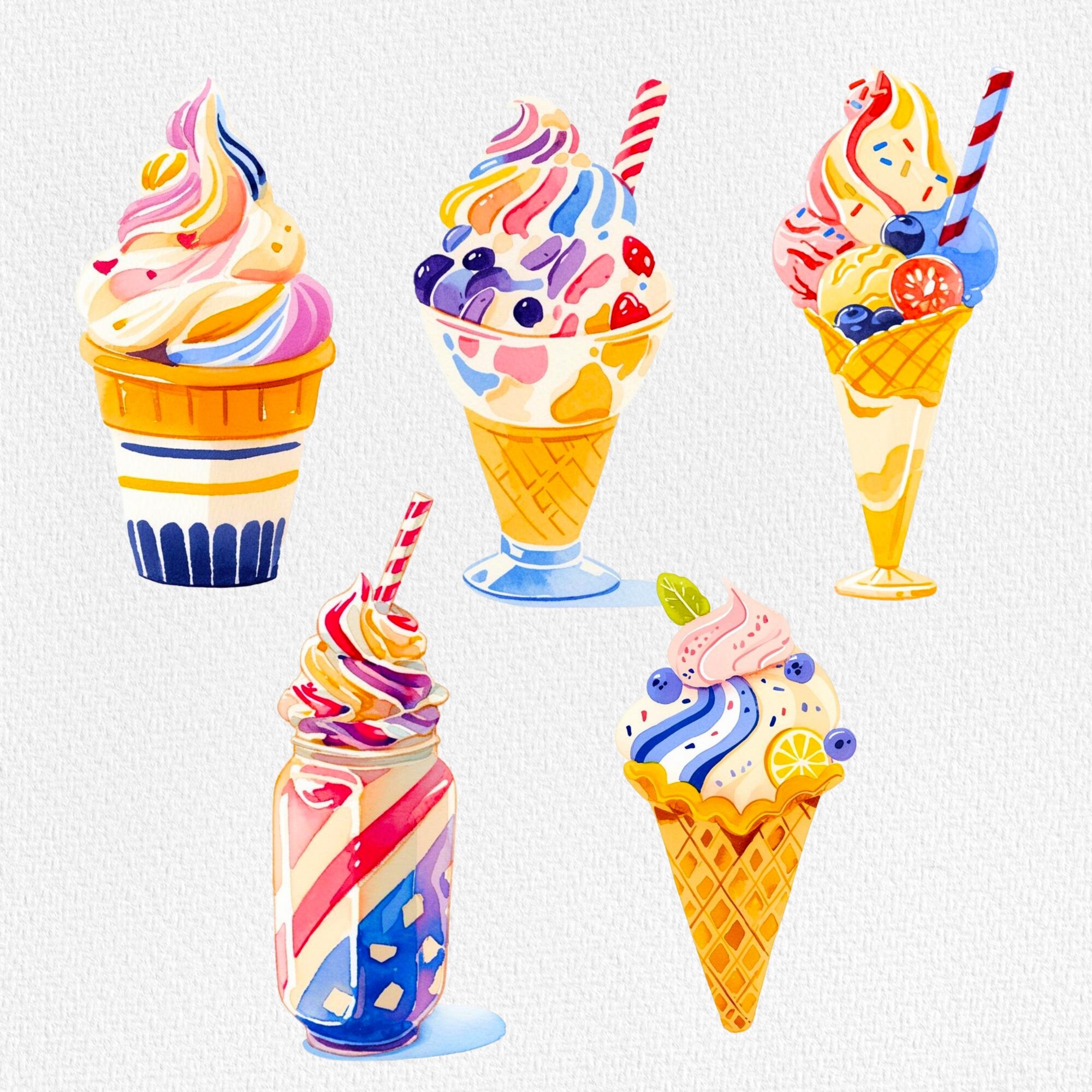 Watercolor Ice Cream Clipart Collection, Instant Download Sweet Treat ...